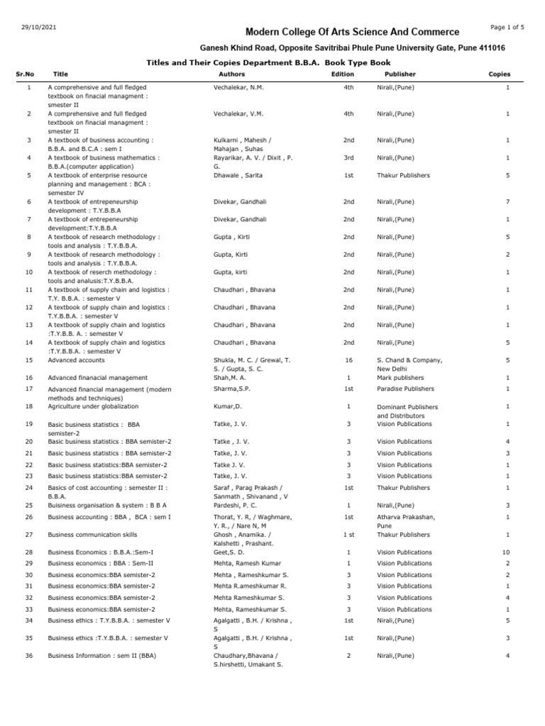 Modern College of Arts Science and Commerce: Titles and Their Copies ...