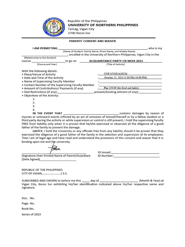 Parents Consent For Acquaintance Party | PDF | Common Law | Civil Law ...