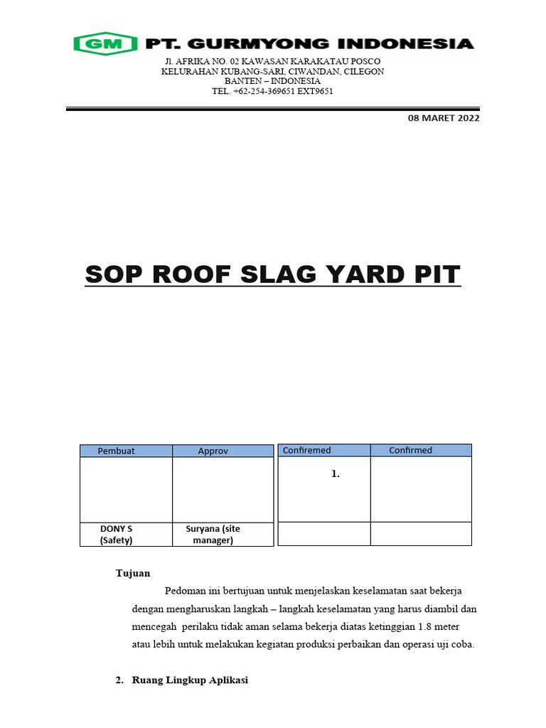 Sop Atap Slag Yard Pit | PDF