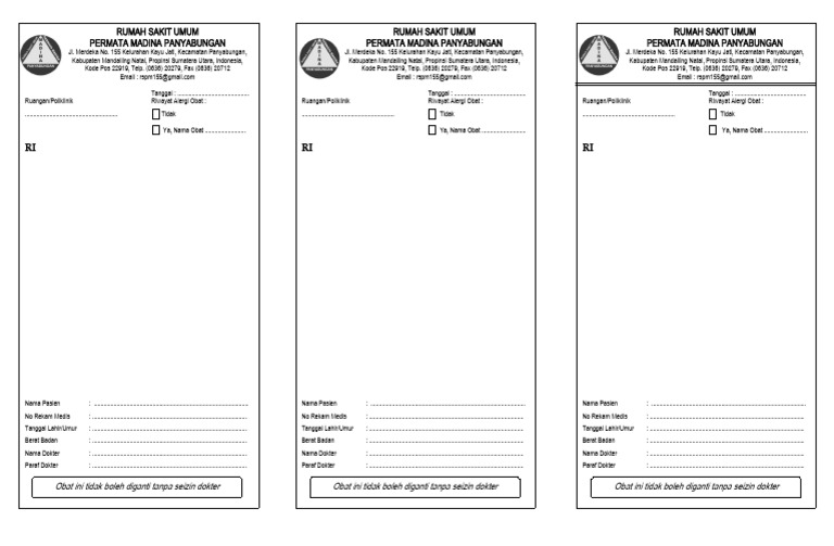 Formulir Resep RSPM Panyabungan | PDF