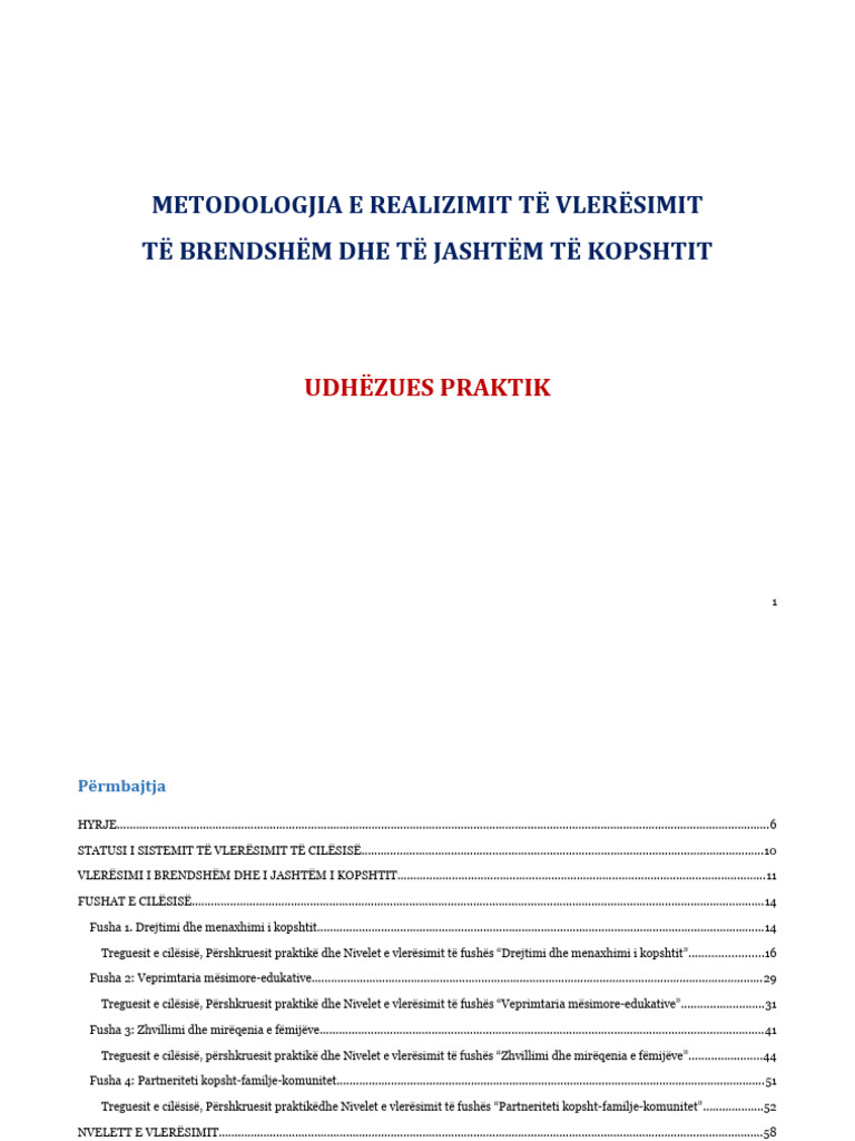 Draft Udhezuesi I Vleresimit E Brendshem Dhe Te Jashtem Te Kopshtit Pdf