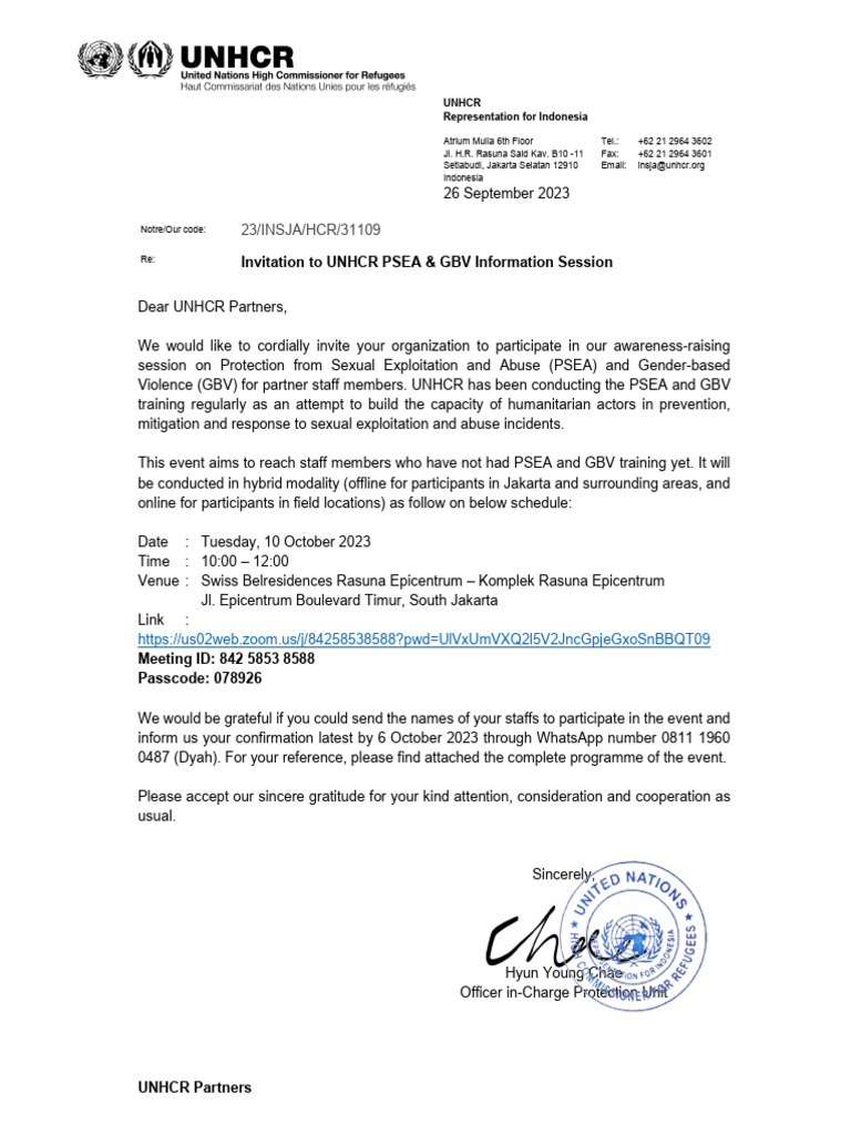 UNHCR PSEA & GBV Info Session Invite | PDF | Gender Related Violence ...