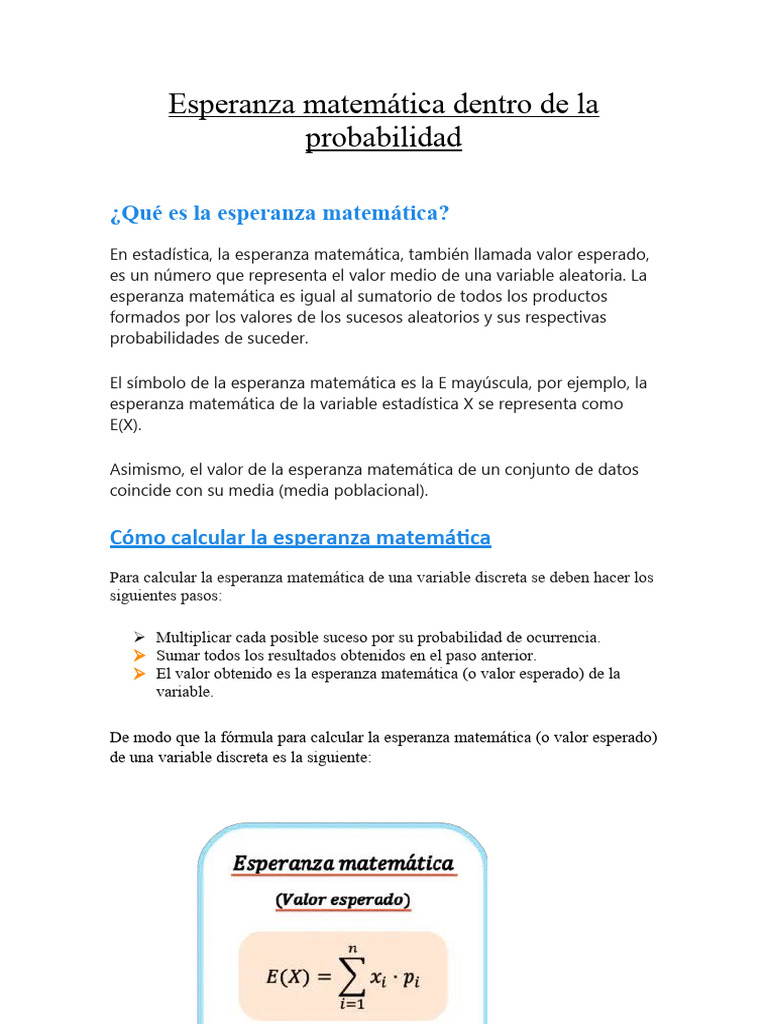 Esperanza matemática dentro de la probabilidad | PDF | Valor esperado ...