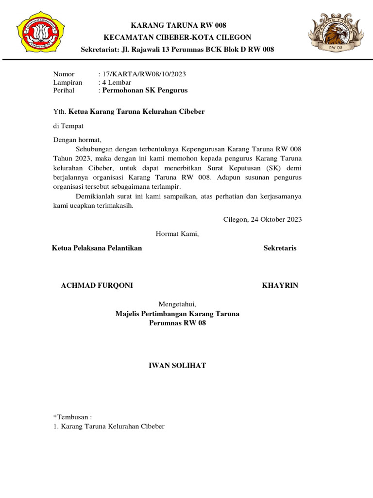 SK Karta RW 008 Anjay | PDF