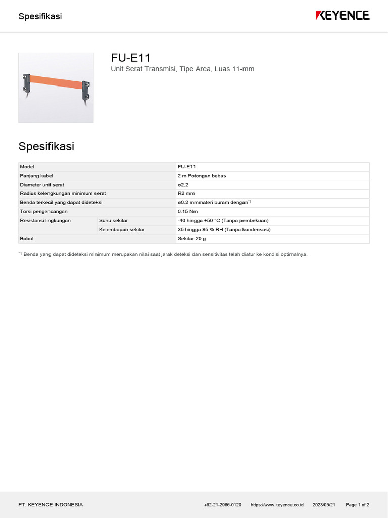 Spesifikasi Unit Serat FU-E11 Keyence | PDF