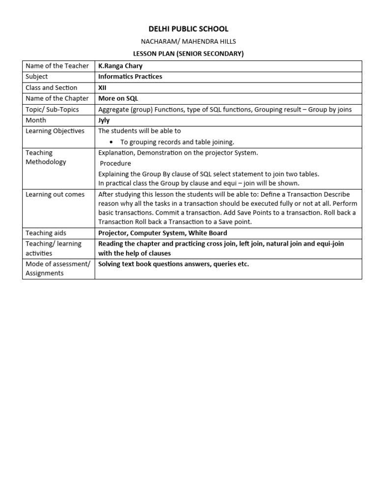 Lesson Plan Ip Xii (July-2023) | PDF