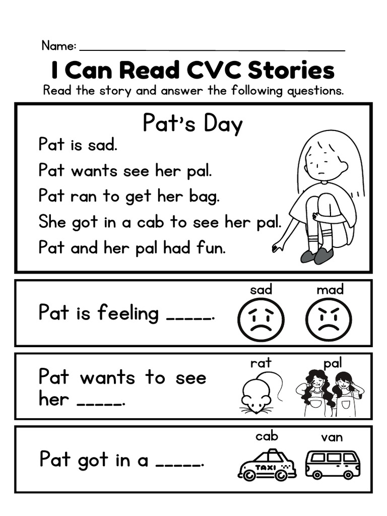 Short A #2 CVC Stories Reading Comprehension English Worksheet | PDF