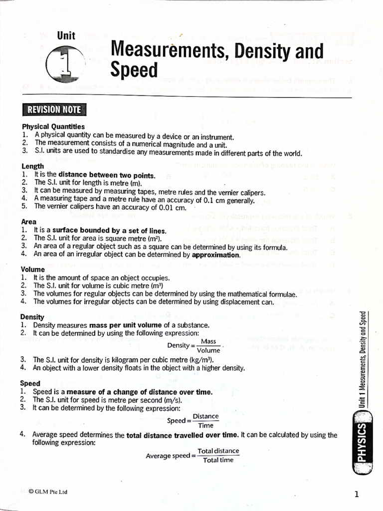 Unit 1 Measurements, Density and Speed | PDF