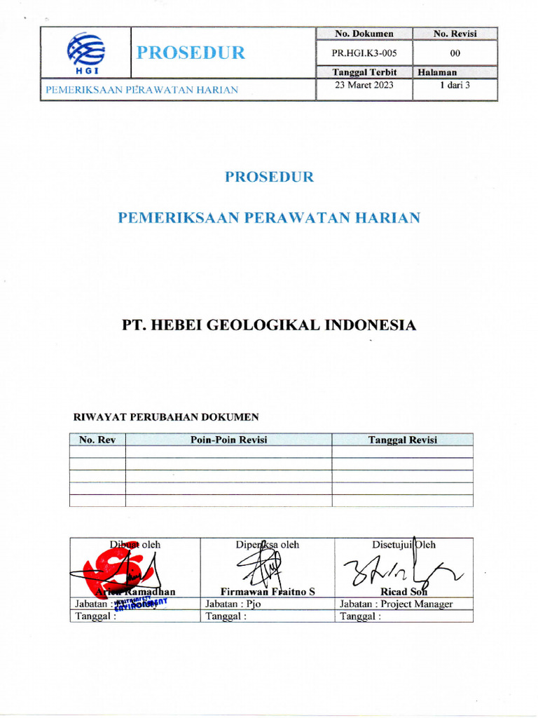 SOP Pemeriksaan Perawatan Harian (P2H) | PDF