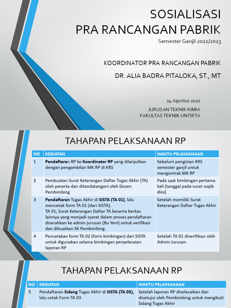 Sop Pra Rancangan Pabrik JTK Agustus 2022 | PDF