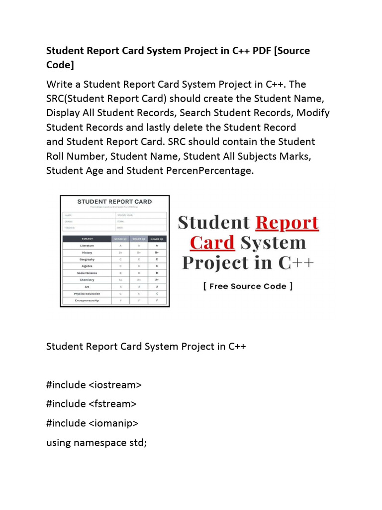 Student Report Card System Project in C | PDF