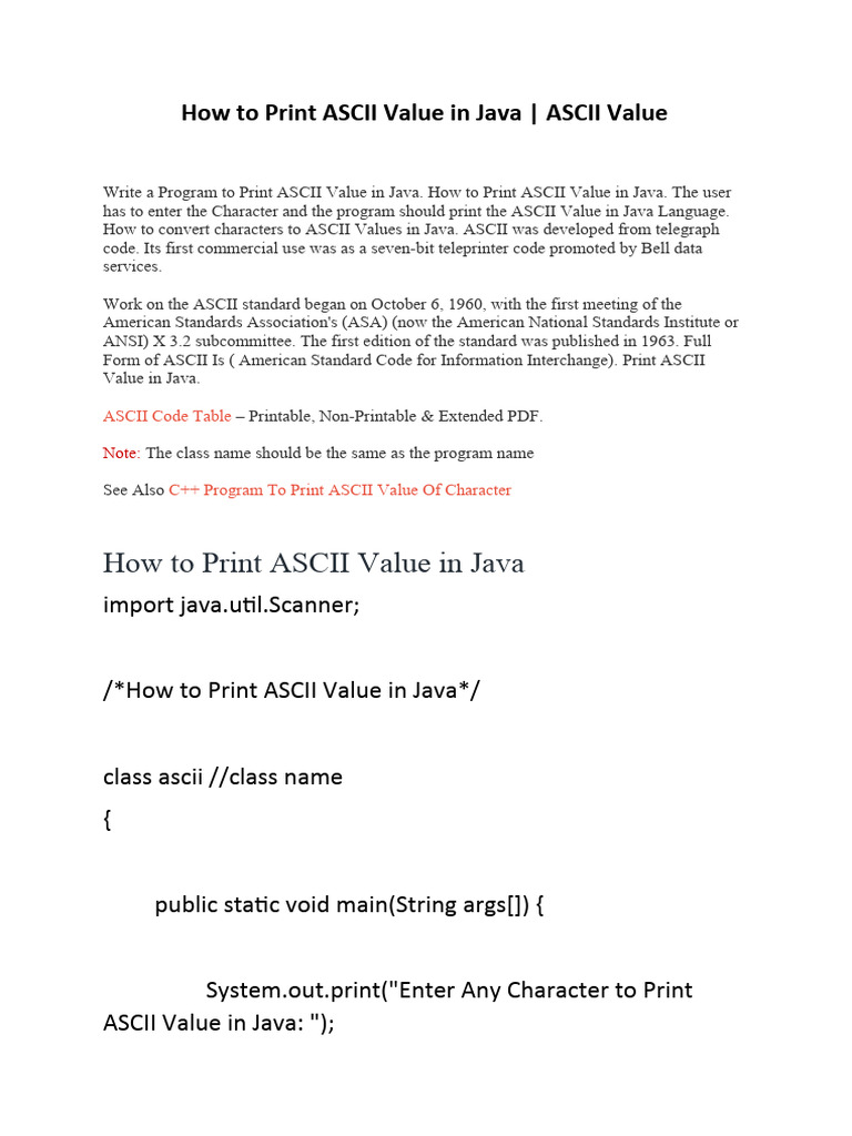 How To Print ASCII Value In Java PDF