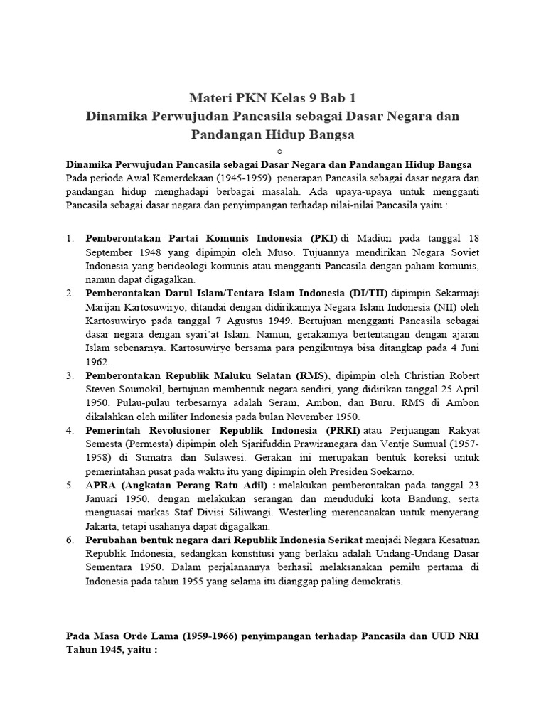 Materi PKN Kelas 9 Bab 1 | PDF