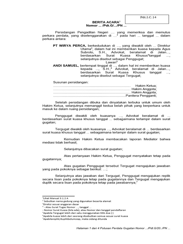 14 Putusan Perdata-Berita Acara (Format Putusan Sela Tentang Sumpah Supletoir) - Final 17052013 ...