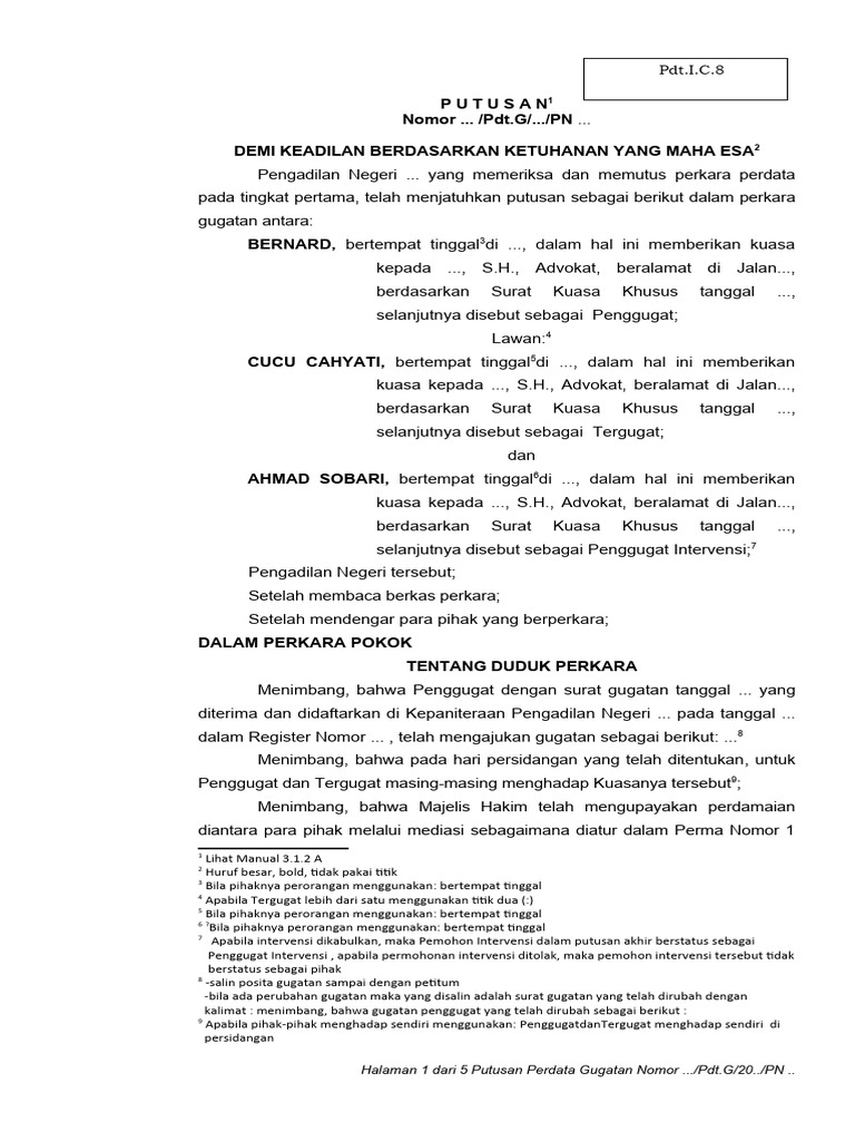 08 Putusan Perdata (Format Intervensi Tussenkomst) - Final 17052013 | PDF