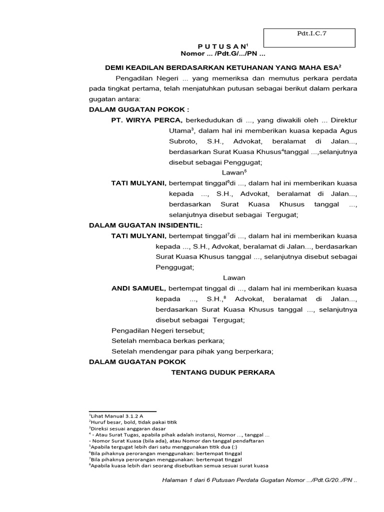 07 Putusan Perdata (Format Intervensi Vrijwaring) - Final 17052013 | PDF