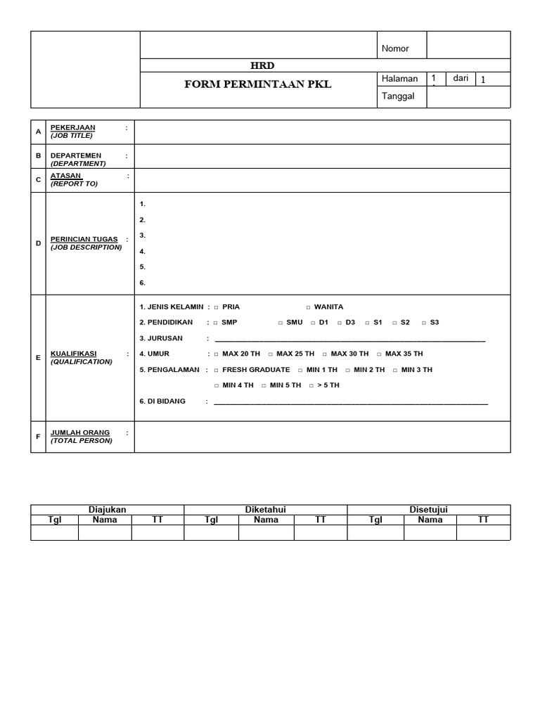 Form Permintaan PKL | PDF