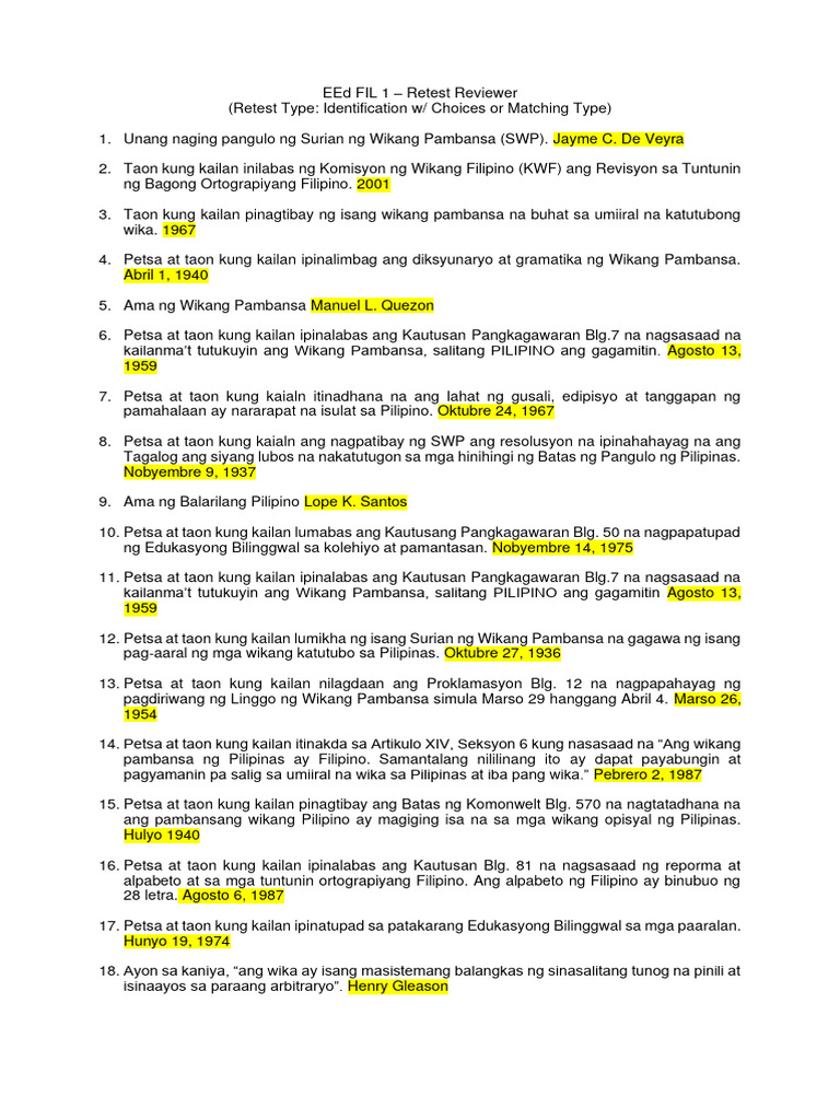 EEd FIL 1 Reviewer - 023109 | PDF