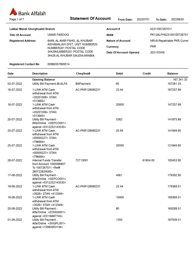 Statement of Account | Download Free PDF | Automated Teller Machine | Cash