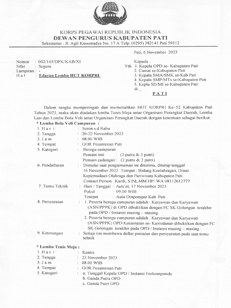 Edaran Lomba Hut Korpri | PDF