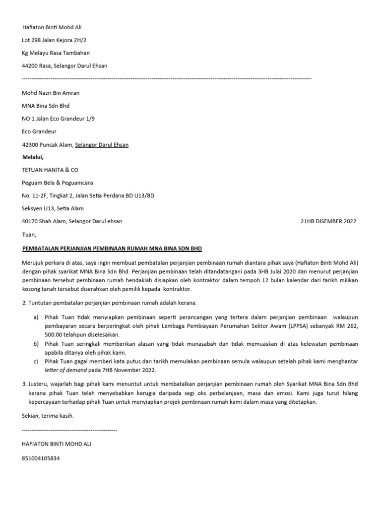 surat pembatalan nazrihome | PDF