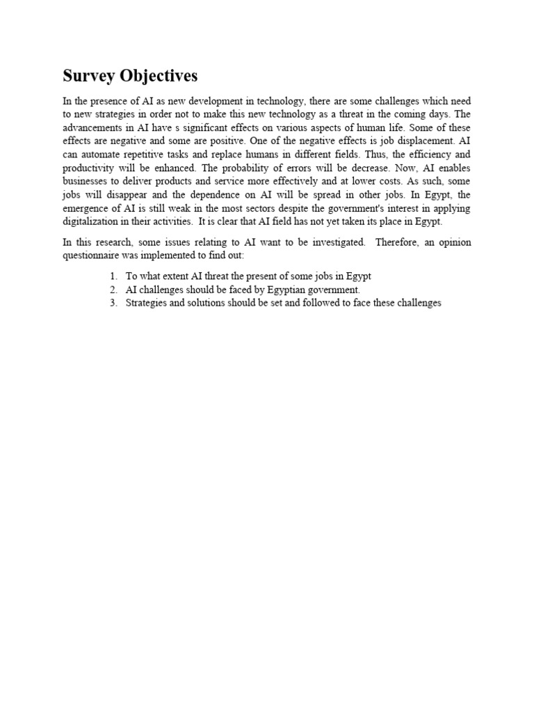 Survey Objectives & Questions & Analysis | PDF | Artificial ...