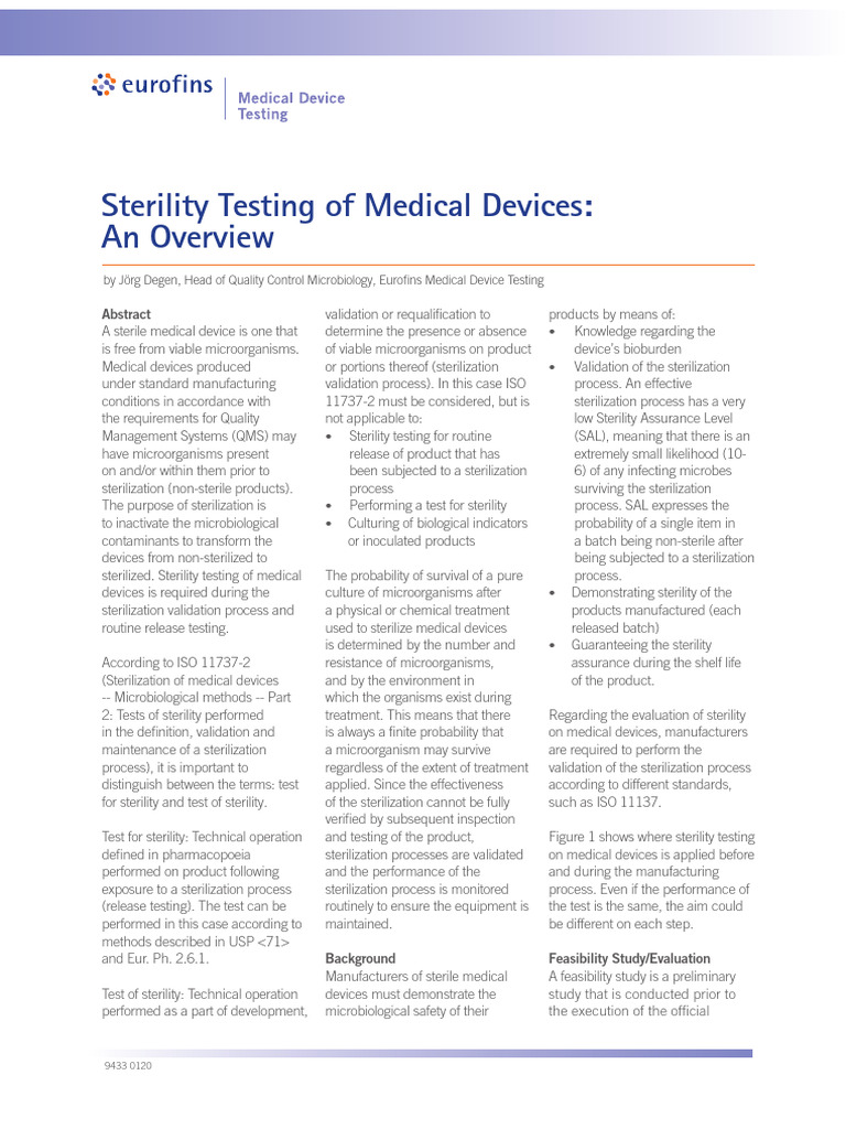 Sterility Testing for Medical Devices | PDF | Sterilization ...