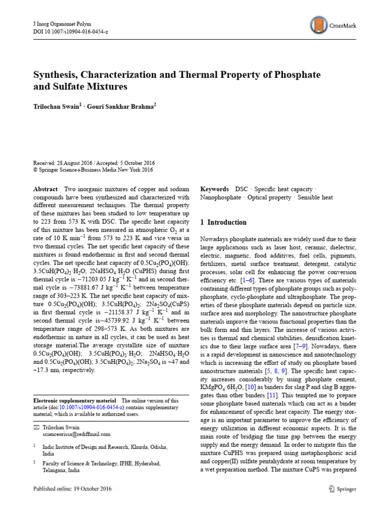 Swain Phosphate and Sulfate Mixtures | PDF | X Ray Crystallography ...