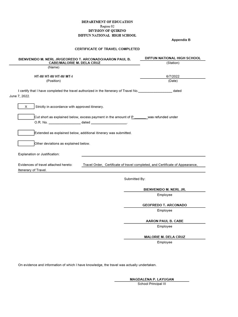 Itinerary-Of-travel & Travel Completed | PDF