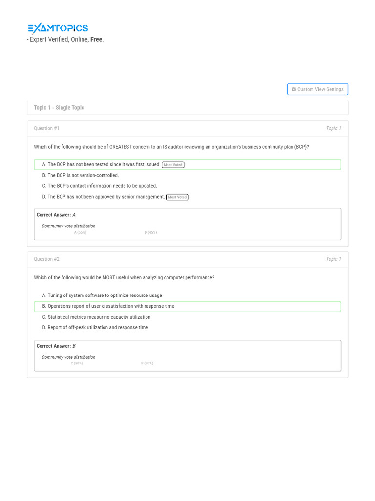 Cisa Exam Free Actual Q As Page 1 Examtopics Pdf