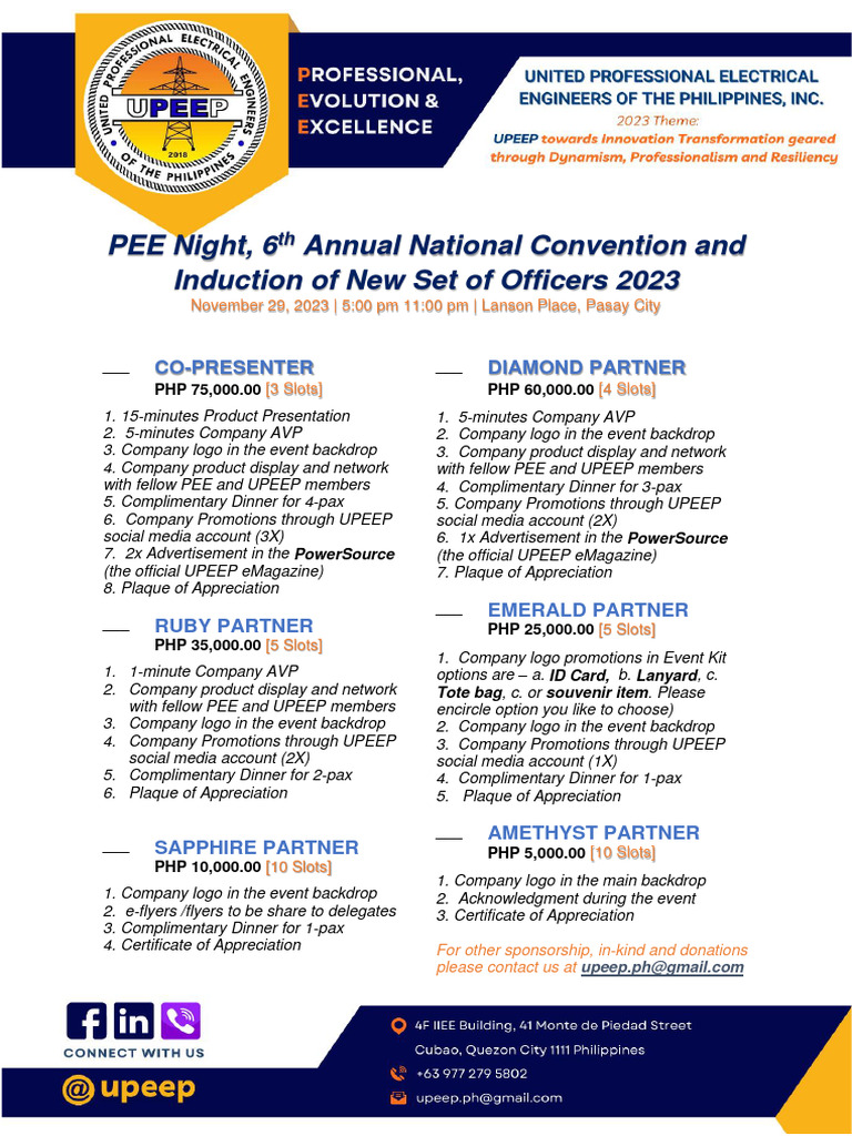 Partnership Package - PEE Night, 6th ANC & Induction of New Officers | PDF