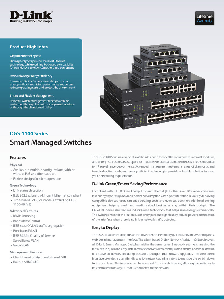 Dgs-1100-V2-Series Datasheet V 100 Dus | Download Free PDF | Network Switch | Computer Network