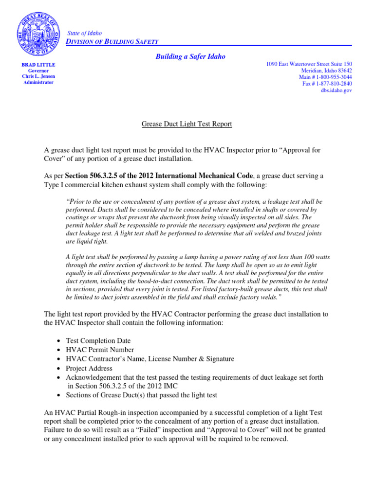 Duct Light Test | PDF