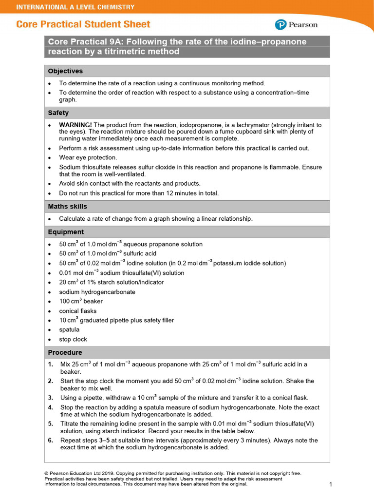 IAL - Chemistry - SB2 - Practs - CP (9A) - Student Sheet | PDF
