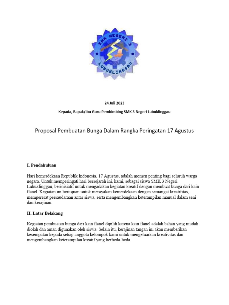 Proposal Pembuatan Bunga Dari Kain Flanel | PDF