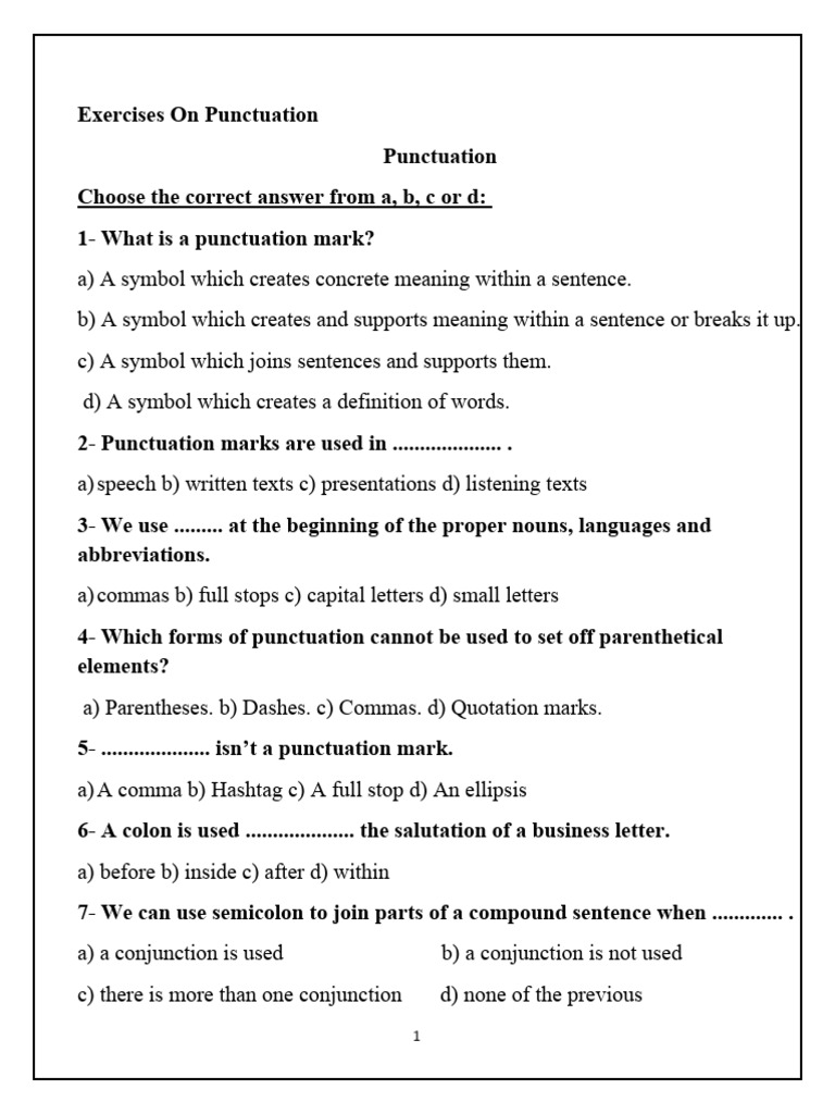 Exercises on Punctuation | PDF