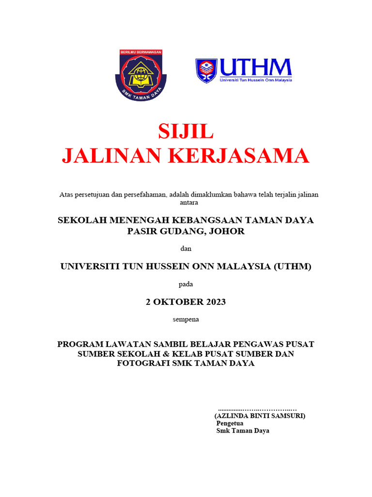 Sijil Lawatan Uthm JJJ | PDF
