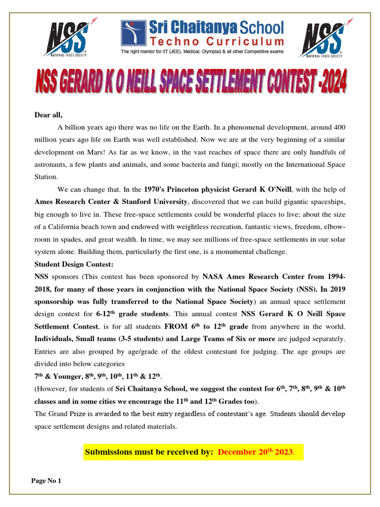 Nss Space Settlement Contest Information & Undertaking Letter (2024) | PDF