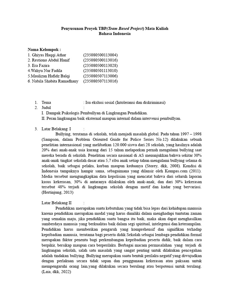 Penyusunan Proyek TBP (Team Based Project) Mata Kuliah | PDF