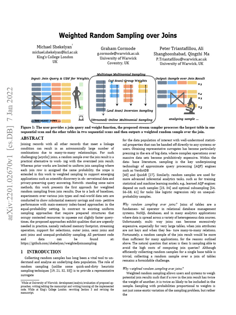 Weighted Random Sampling Over Joins: Michael Shekelyan Graham Cormode ...