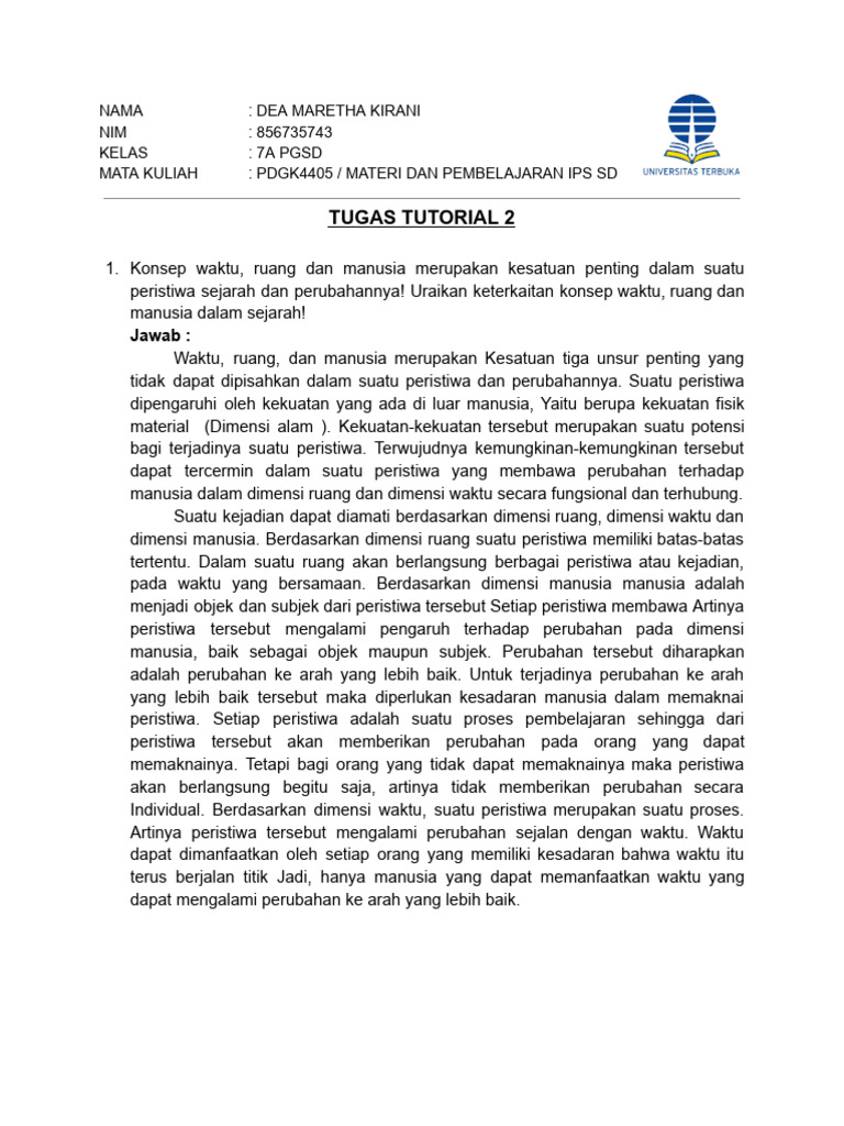 Tugas Tutorial 2 Pdgk4405 - Materi Dan Pembelajaran Ips SD | PDF