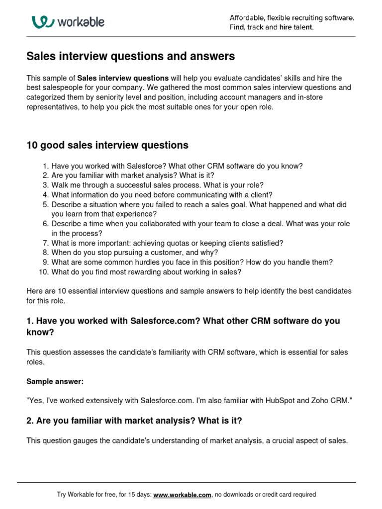 Sales Interview Questions | Download Free PDF | Sales | Customer ... Sales Interview Questions | Download Free PDF | Sales | Customer ...