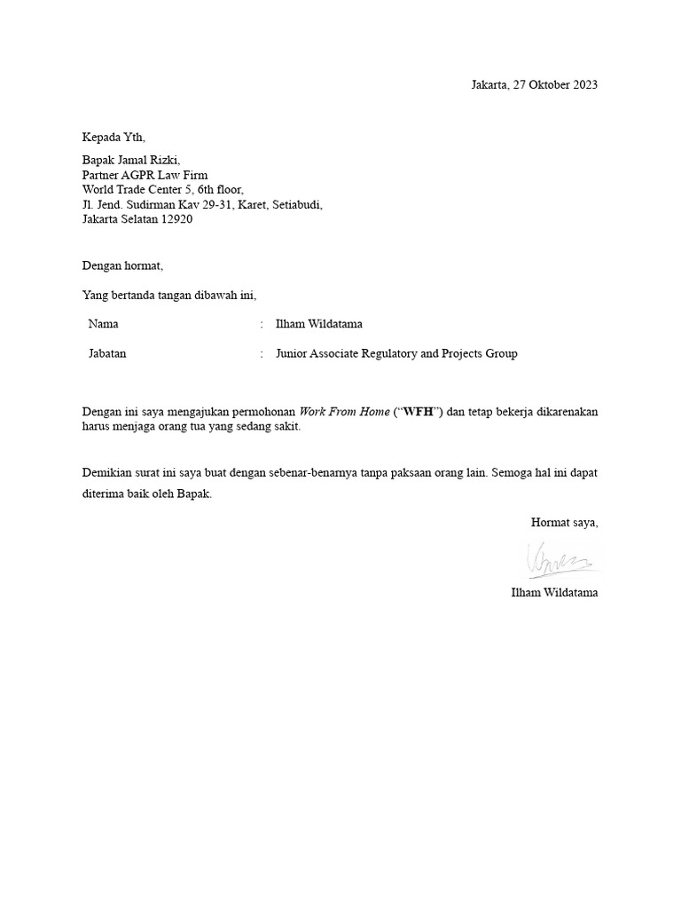 Surat Pengajuan WFH | PDF