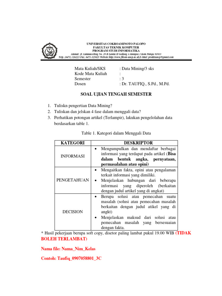 Soal Uts Data Mining | PDF