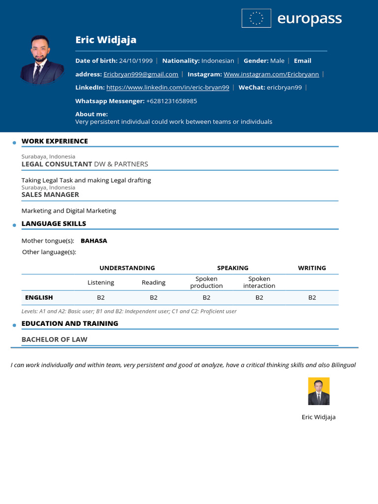 CV Europass - Eric Widjaja | PDF