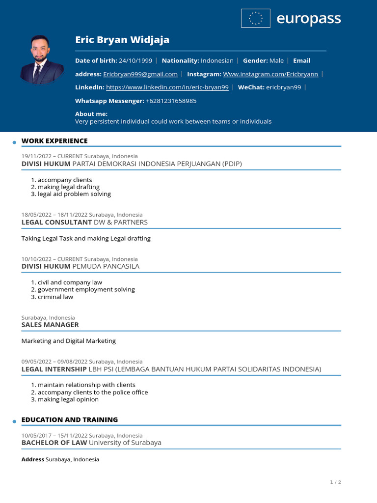 CV - Eric Bryan Widjaja | PDF
