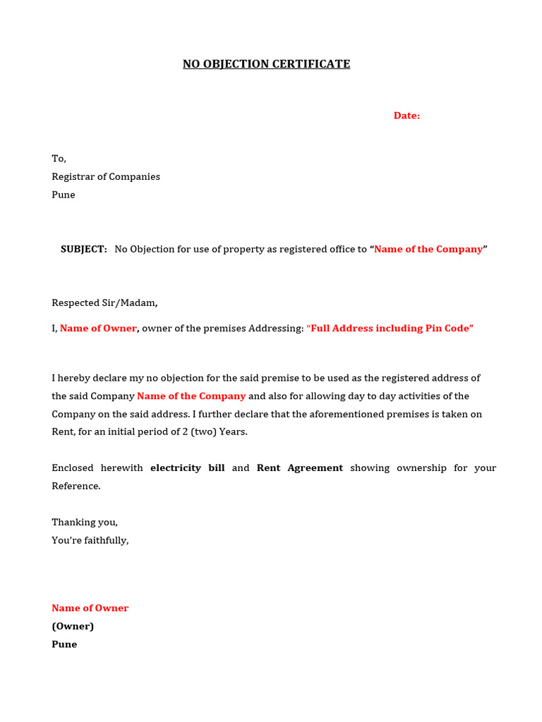Draft Format for NOC | PDF