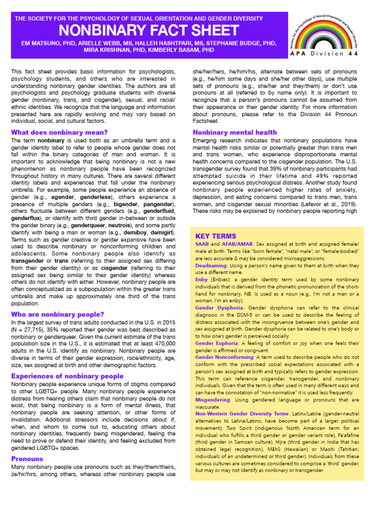 Nonbinary Fact Sheet | PDF | Transgender | LGBTQIA+ Studies