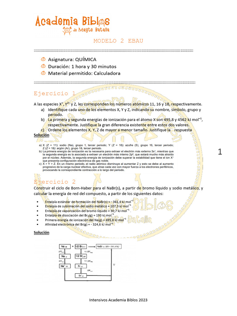 Modelo EBAU Quimica 2 Con Soluciones | PDF