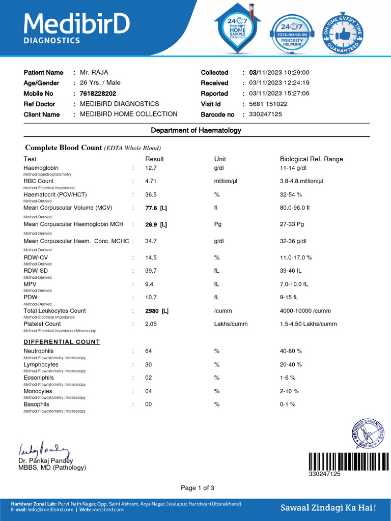 Report of Mr. RAJA PDF | PDF | Clinical Pathology | Medical Specialties